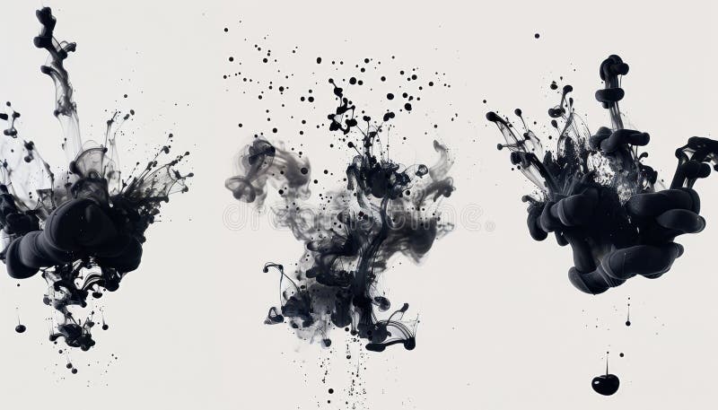 Black Ink Splashes Create Abstract Art on a Light Background Stock ...