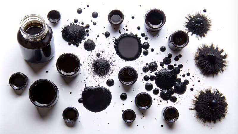 Black Ink Splashes and Droplets on White Background, Ink, Splashes ...