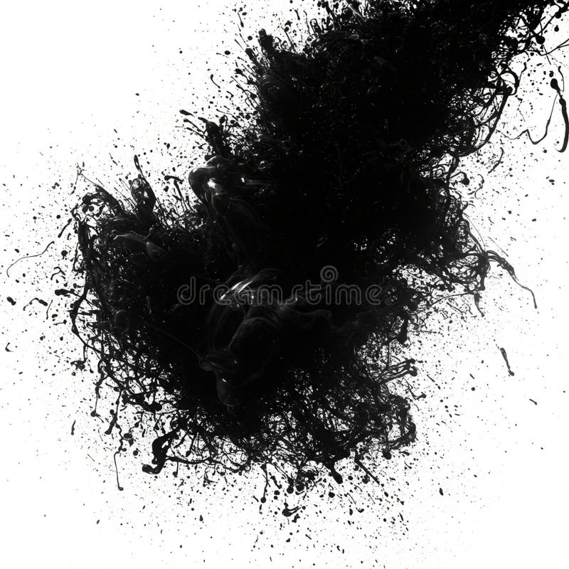 Black Ink Splashes Dynamically Across a White Background. the Thick ...