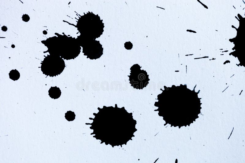 Black Ink Splashes on White Textured Paper for Brushes and Graphic ...