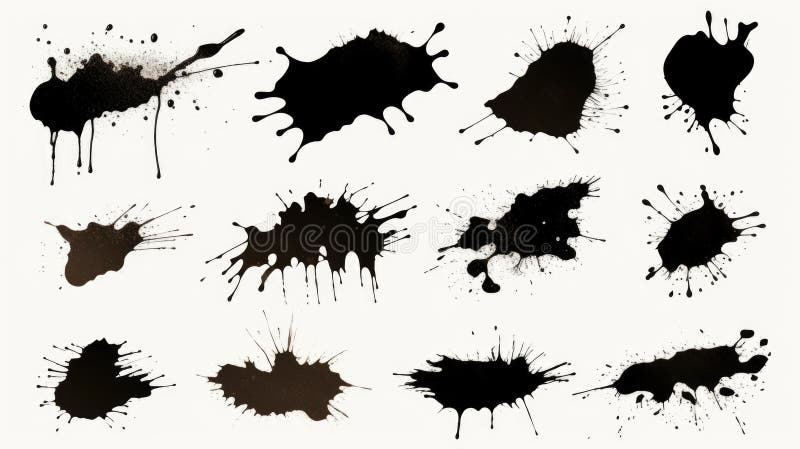Black Ink Splats Scattered on a White Background. Great for Artistic ...