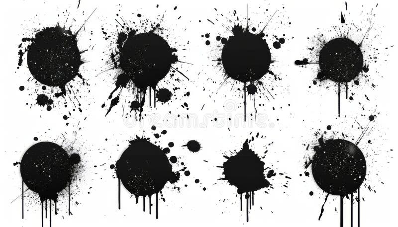 Black Ink Splatter Circle Frame Set. Minimalistic and Grunge Design ...