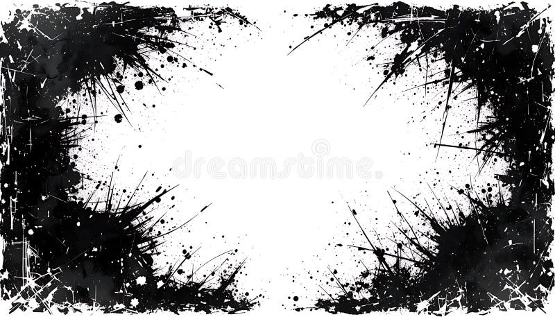 Black Ink Splatter Frame with White Space for Text or Image with Grunge ...