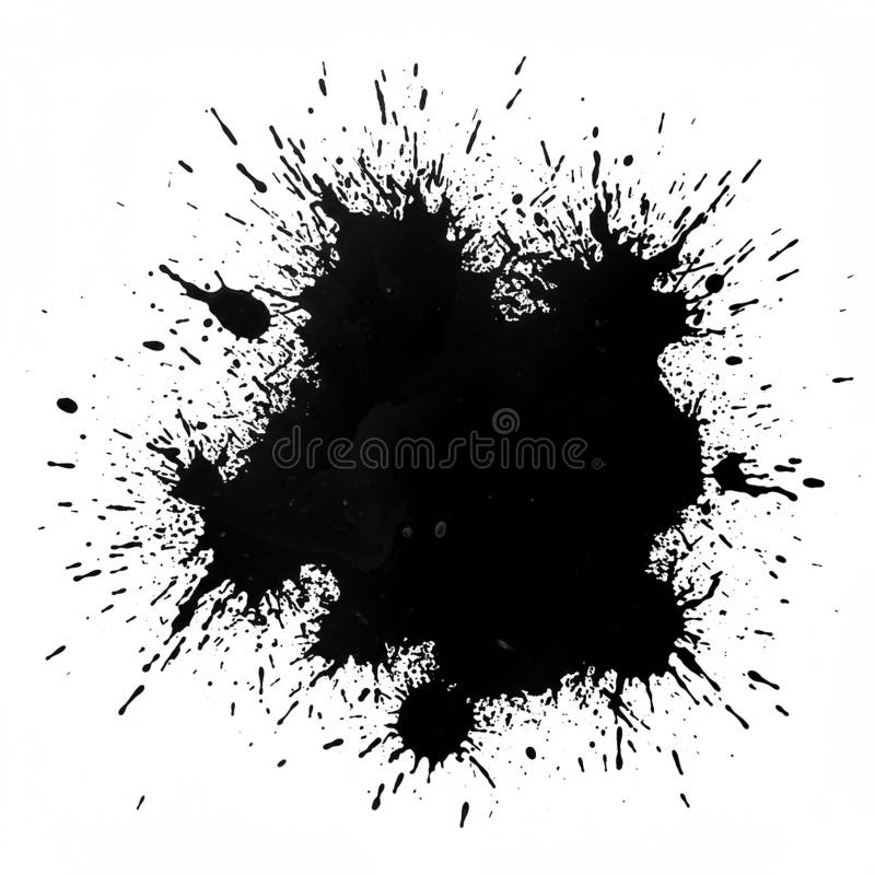 Black Ink Splatter with Irregular, Radiating Droplets on a White ...