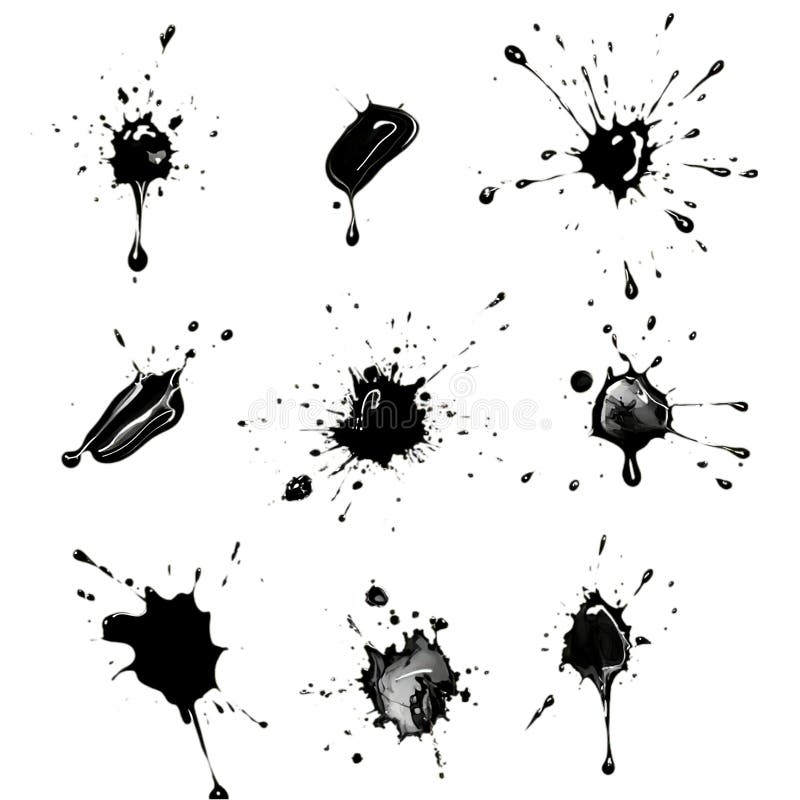 Black Ink Splatter Set Design Elements Drip Paint Art Dark Bold White ...