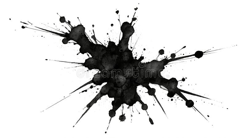 Black Ink Splatter Spreads Outward on a White Background, Forming an ...