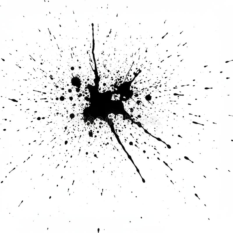 Black Ink Splatter on a White Background, Radiating Outward in ...