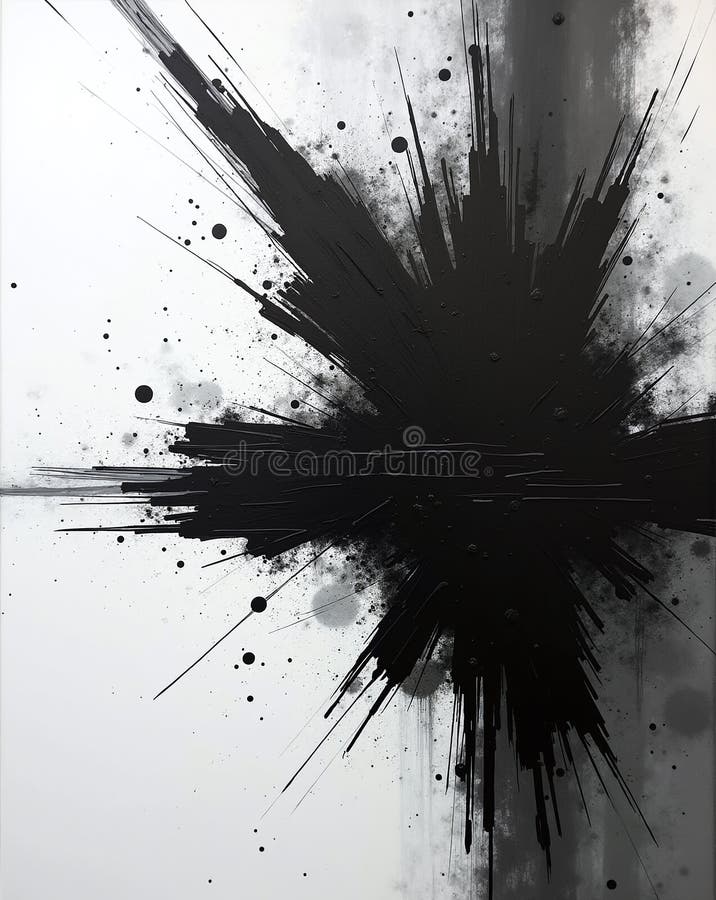 Black Ink Splatter on White Canvas Creating Dynamic Abstract ...