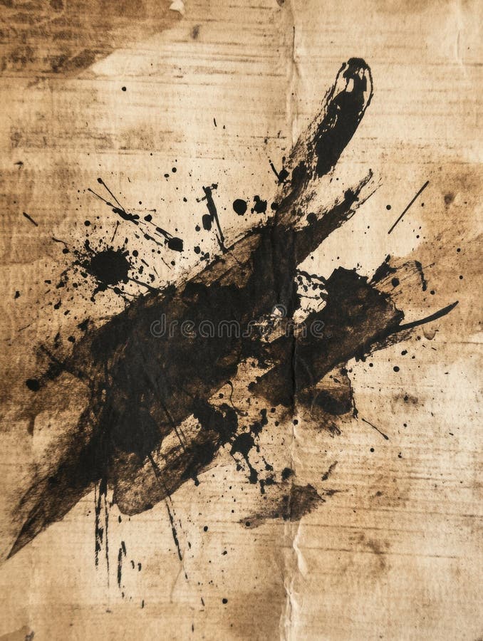 Abstract Black Ink Splatter on Aged Paper Background Showcasing ...