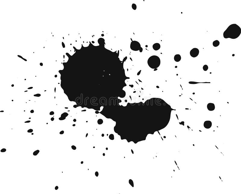 Black Ink Splatters Creating Abstract Shapes on a Clean White ...