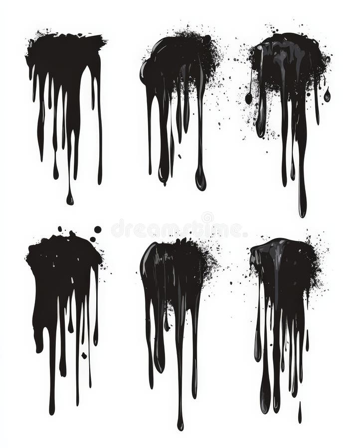 Black Ink Splatters Dripping Down on a White Background Stock ...