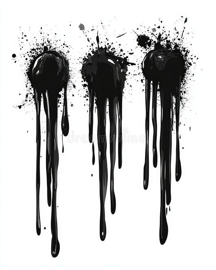 Black Ink Splatters Dripping Down on a White Background Stock ...