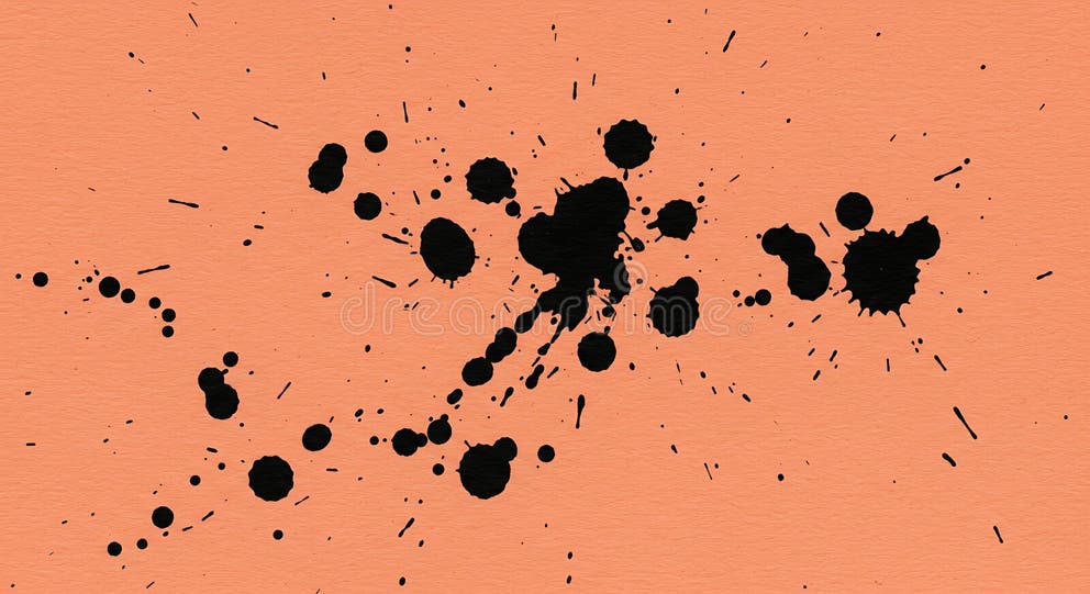 Black Ink Splatters are Scattered Across a Textured, Peach-colored ...
