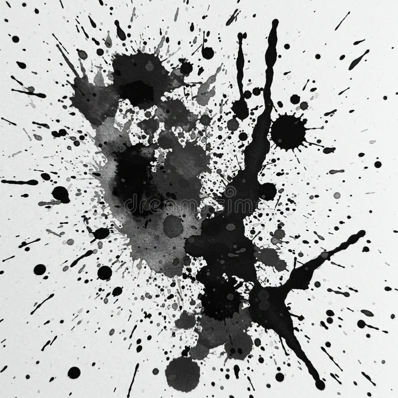 Black Ink Splatters Spread Across a White Background, Creating a ...