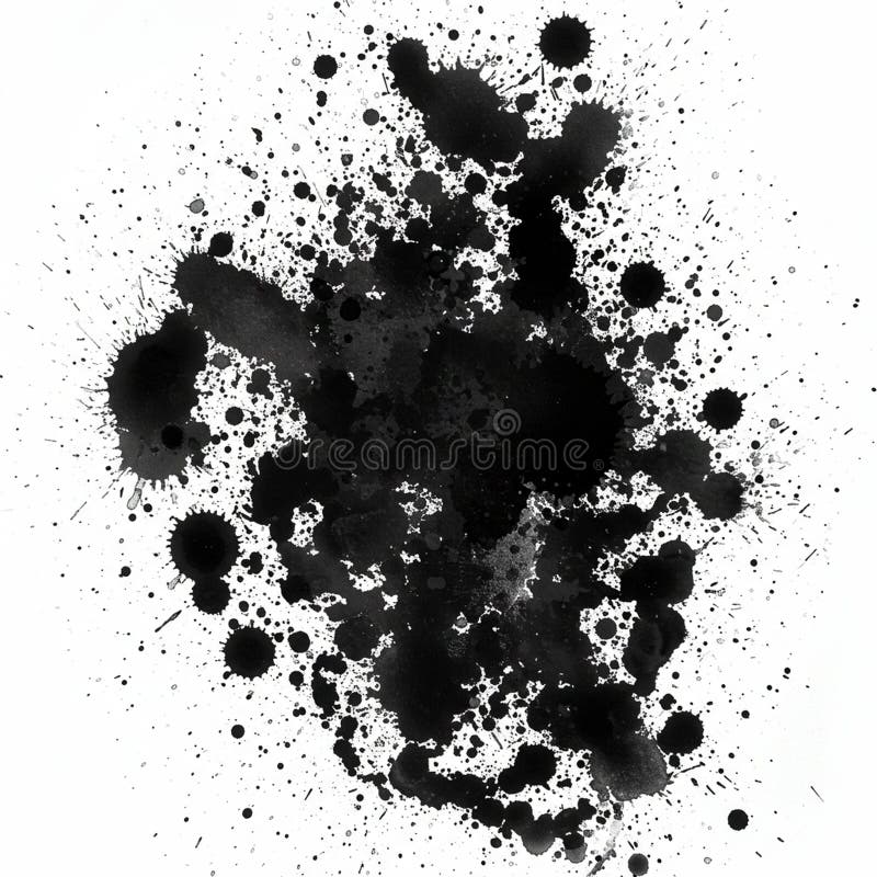 Black Ink Splatters of Varying Sizes and Intensities Spread Across a ...