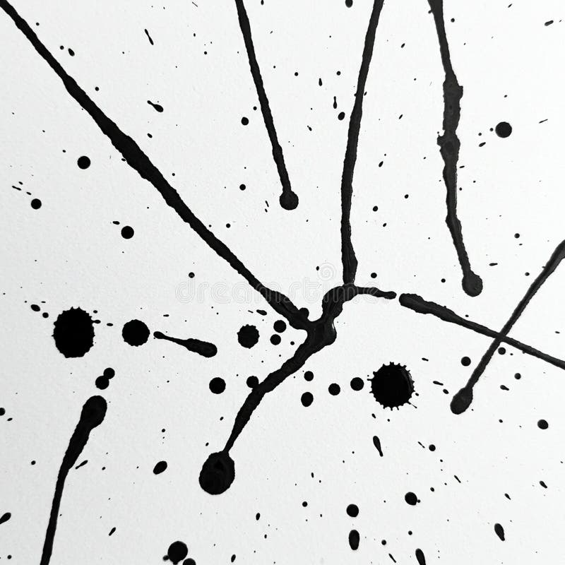 Black Ink Splatters on a White Background Create a Chaotic Pattern ...
