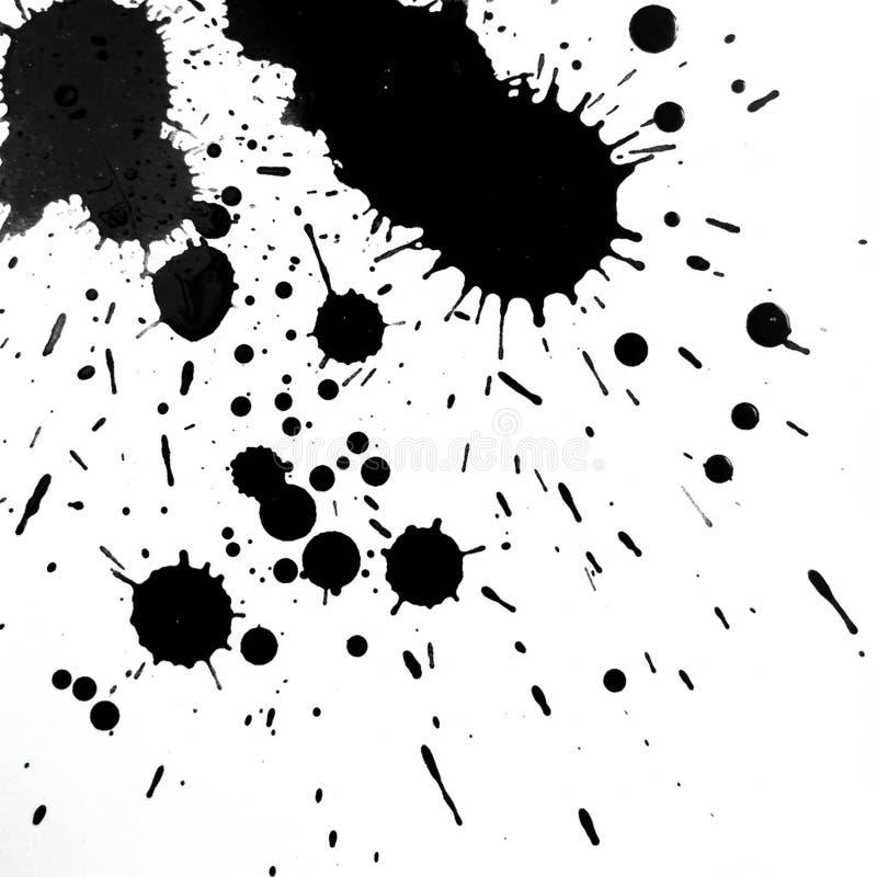 Black Ink Splatters on a White Background. Various Sizes of Droplets ...
