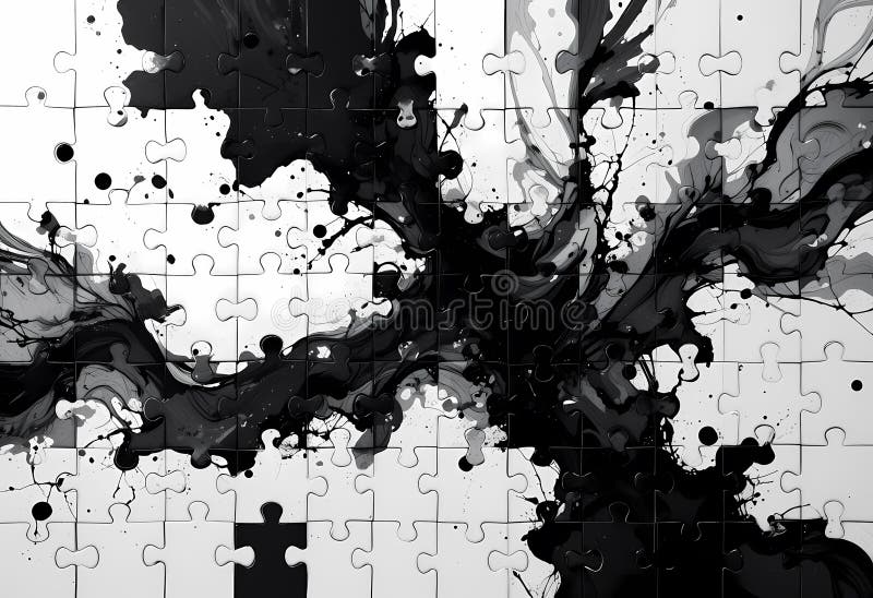 Black Ink Splatters on a White Jigsaw Puzzle Background Stock ...