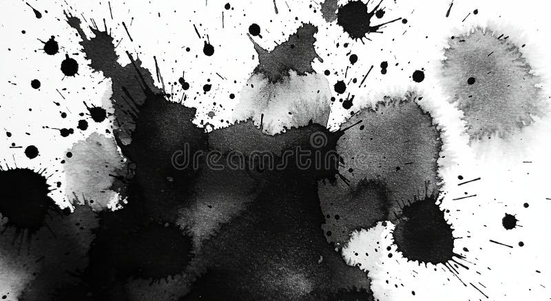 Black Ink Splatters on White Paper Create an Abstract Pattern with ...