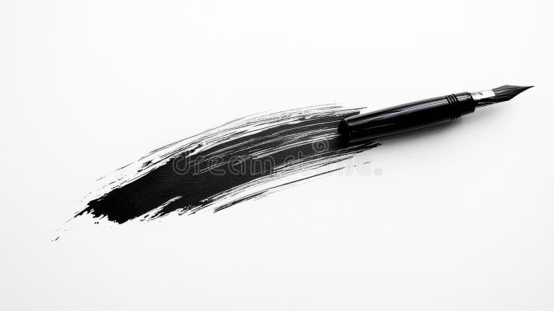 Black Ink Stroke and Fountain Pen on White Paper Stock Illustration ...