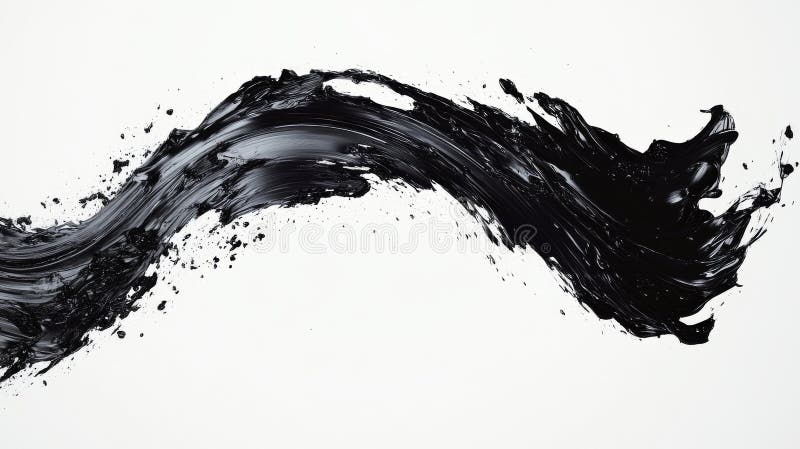 Black Ink Stroke with Splatters on White Stock Photo - Image of black ...
