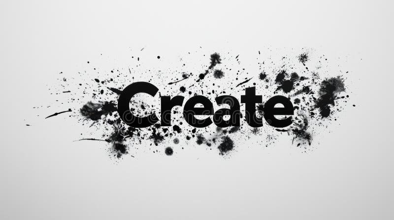 Black Ink Swirling on White Background with Text Create. Artistic ...