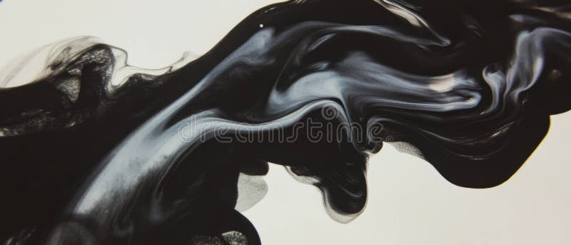 Black Ink and Water Blend Creating Abstract Texture on White Paper ...