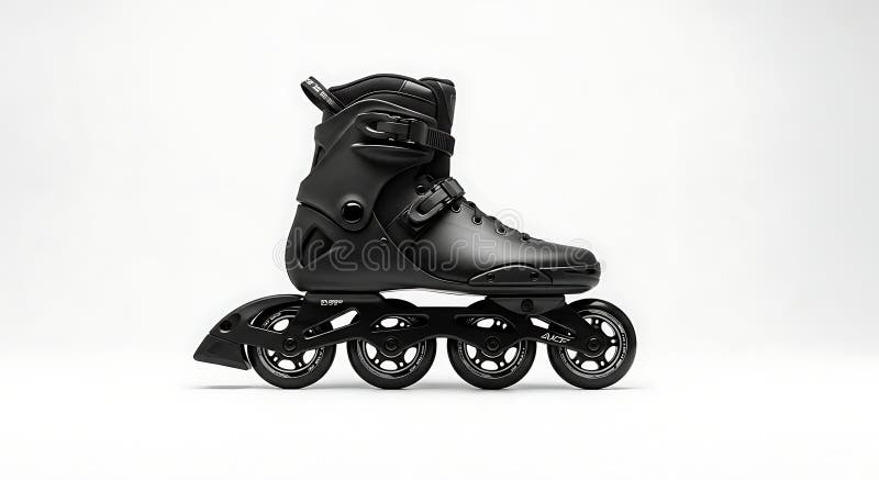 Black Inline Skate with Adjustable Boot and Smooth Wheels on White ...