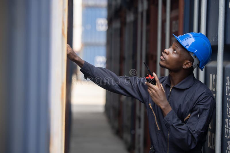 Black Inspector Inspecting the Containers at the Port Stock Photo ...