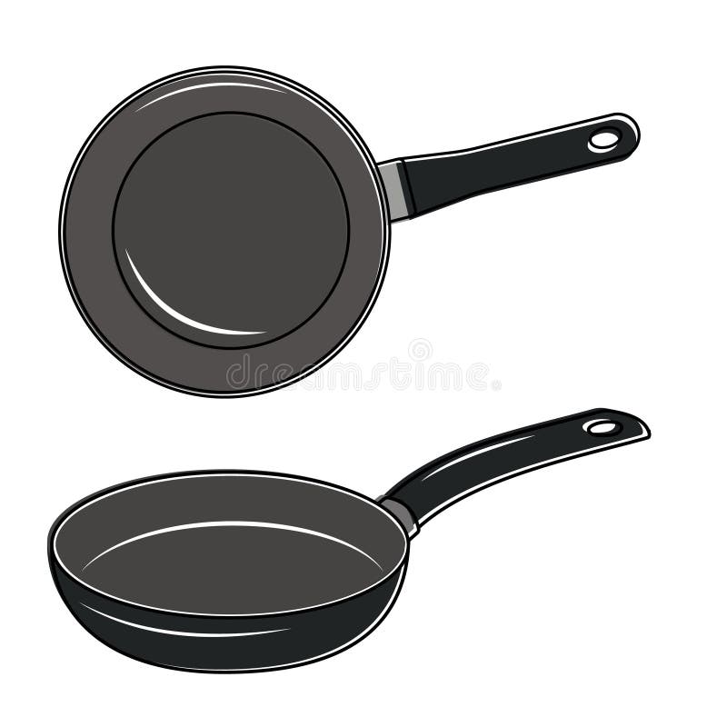 Black Insulated Frying Pan with Handle, Color Vector Illustration Stock ...