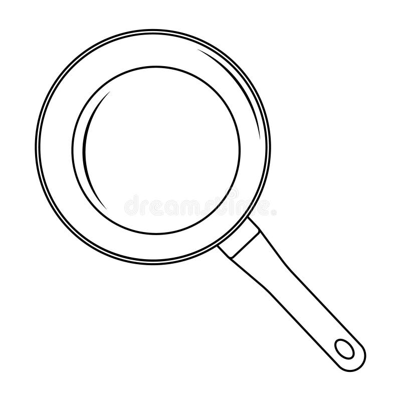 Black Insulated Frying Pan with Handle, Black Contour in Doodle Style ...