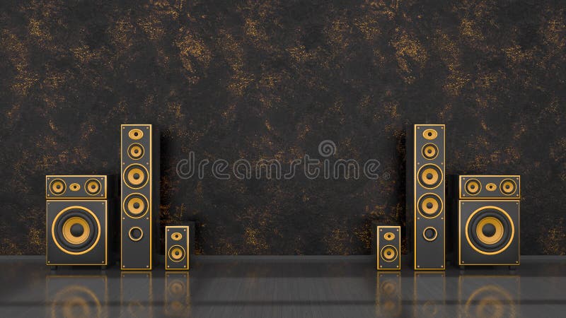 Black Interior with Modern Design Black and Yellow Speaker System for ...