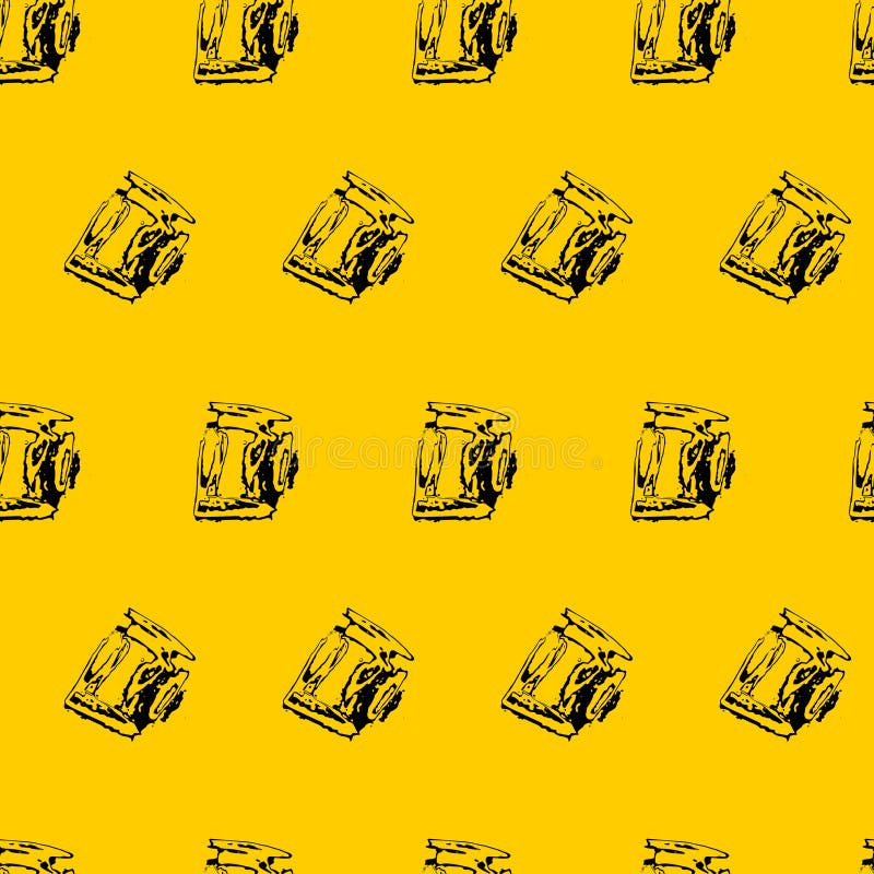 Black Intricate Fragments on a Yellow Surface. Vector Seamless Pattern ...