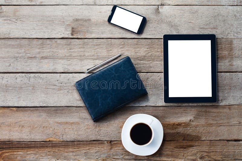 Black Ipad on Old Wood Table Stock Image - Image of internet, showing ...