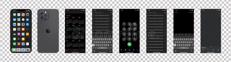 Black Iphone 15 Pro Interfaces. Apple Mockup. Front, Back Side of the ...