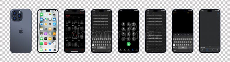 Black Iphone 15 Pro Interfaces. Apple Mockup. Front, Back Side of the ...