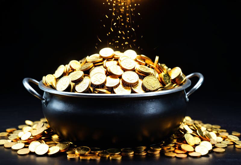 Black Iron Pot Filled with Gold Coins. Generative AI Stock Image ...
