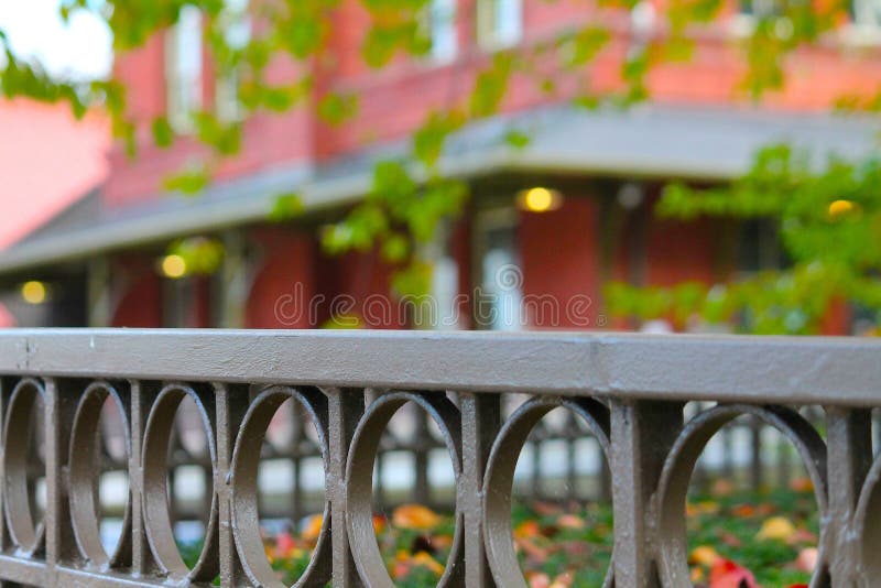 Black Iron Rail in Front of Brick Train Station Stock Image - Image of ...