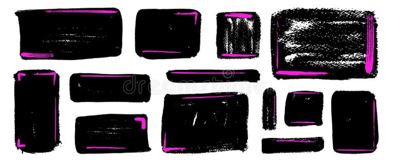 Black Irregular Rectangle Shapes. Text Box or Speech Bubbles Frames with Doodle Squiggle Texture ...