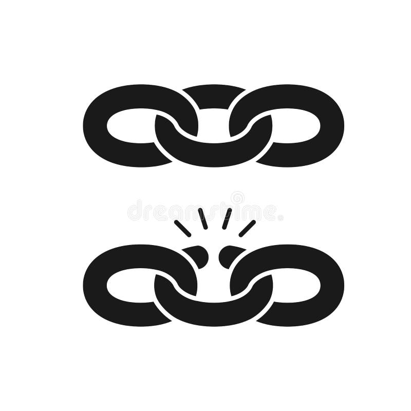 Black Isolated Icon of Chain and Broken Chain on White Background. Set ...