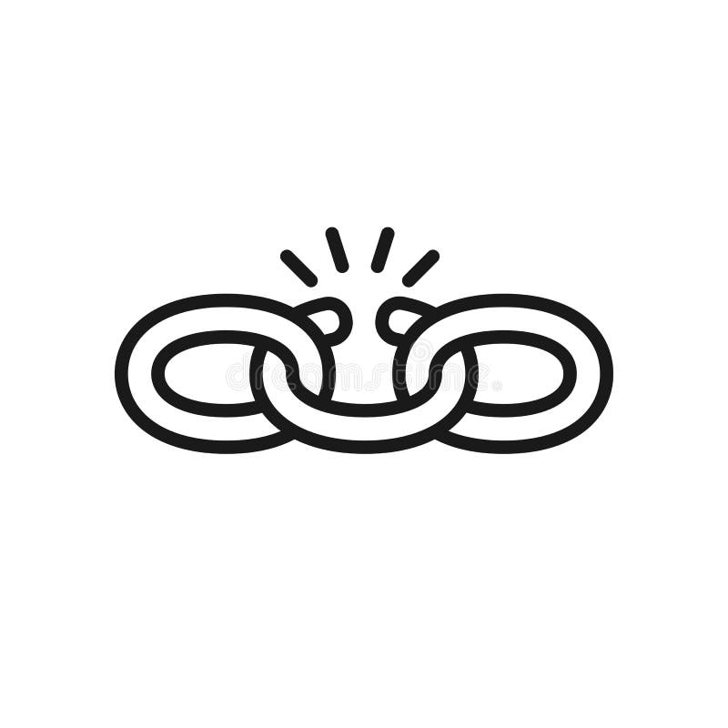 Black Isolated Outline Icon of Broken Chain on White Background. Line ...