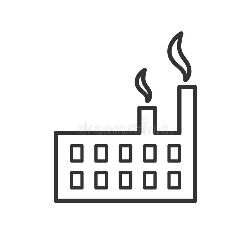 Black Isolated Outline Icon of Factory on White Background. Line Icon ...
