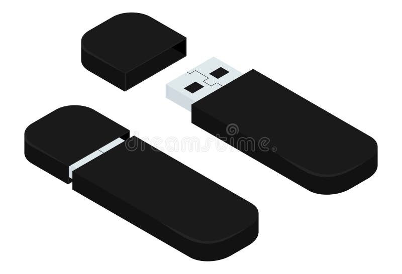 Black Isometric USB Flash-drives, Open and Closed Stock Vector ...