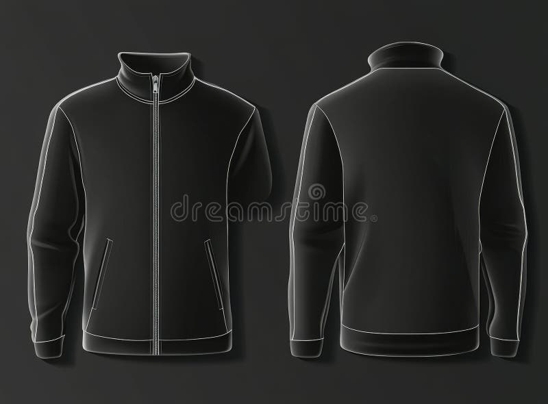 A Black Jacket Template with a Front and Back View for Graphic Design ...
