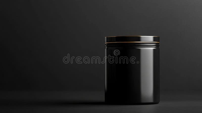 Black Jar with Golden Ring on Lid Against Dark Backdrop in Studio Stock ...