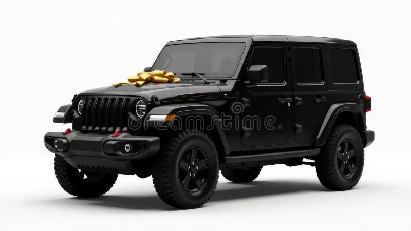 Black Jeep with Gift Ribbon Stock Illustration - Illustration of pickup ...