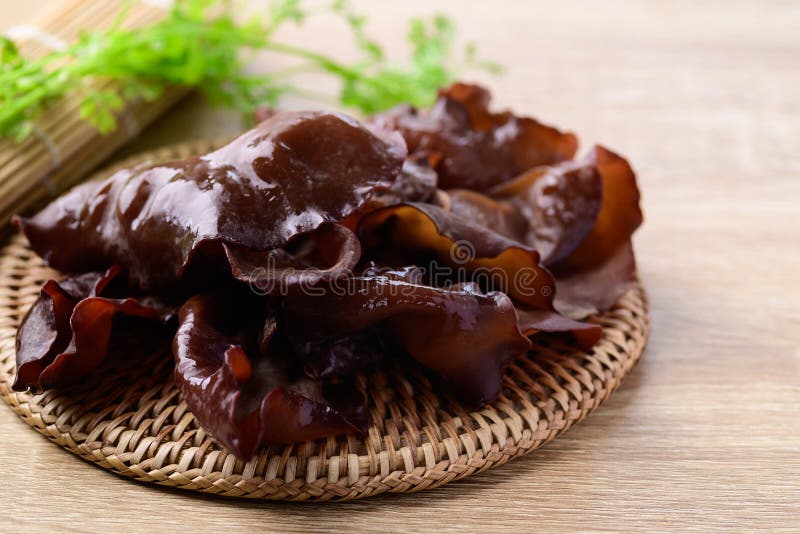 Black Jelly Mushroom or Wood Ear Mushroom Stock Photo - Image of ...