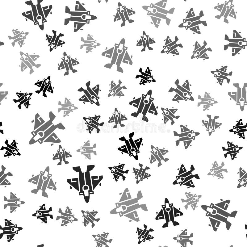Black Jet Fighter Icon Isolated Seamless Pattern on White Background ...