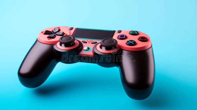 Black Joystick Controller with Floating Blue Buttons on Pink Backdrop ...