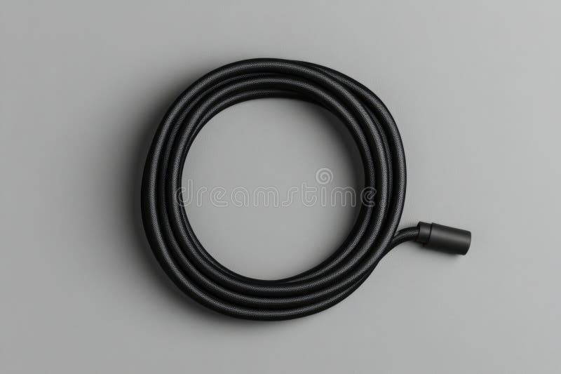 Black Jump Rope Coiled Neatly on a Smooth Grey Background with ...